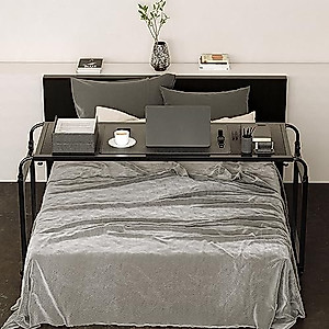 Elevon Overbed Table Desk Over Bed King Queen Laptop Wheels, Adjustable, Black