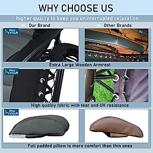 PHI VILLA Padded Zero Gravity Lounge Chair Folding Patio Recliner with Adjustable Headrest & Cup Holder, Support 350 LBS (Grey)