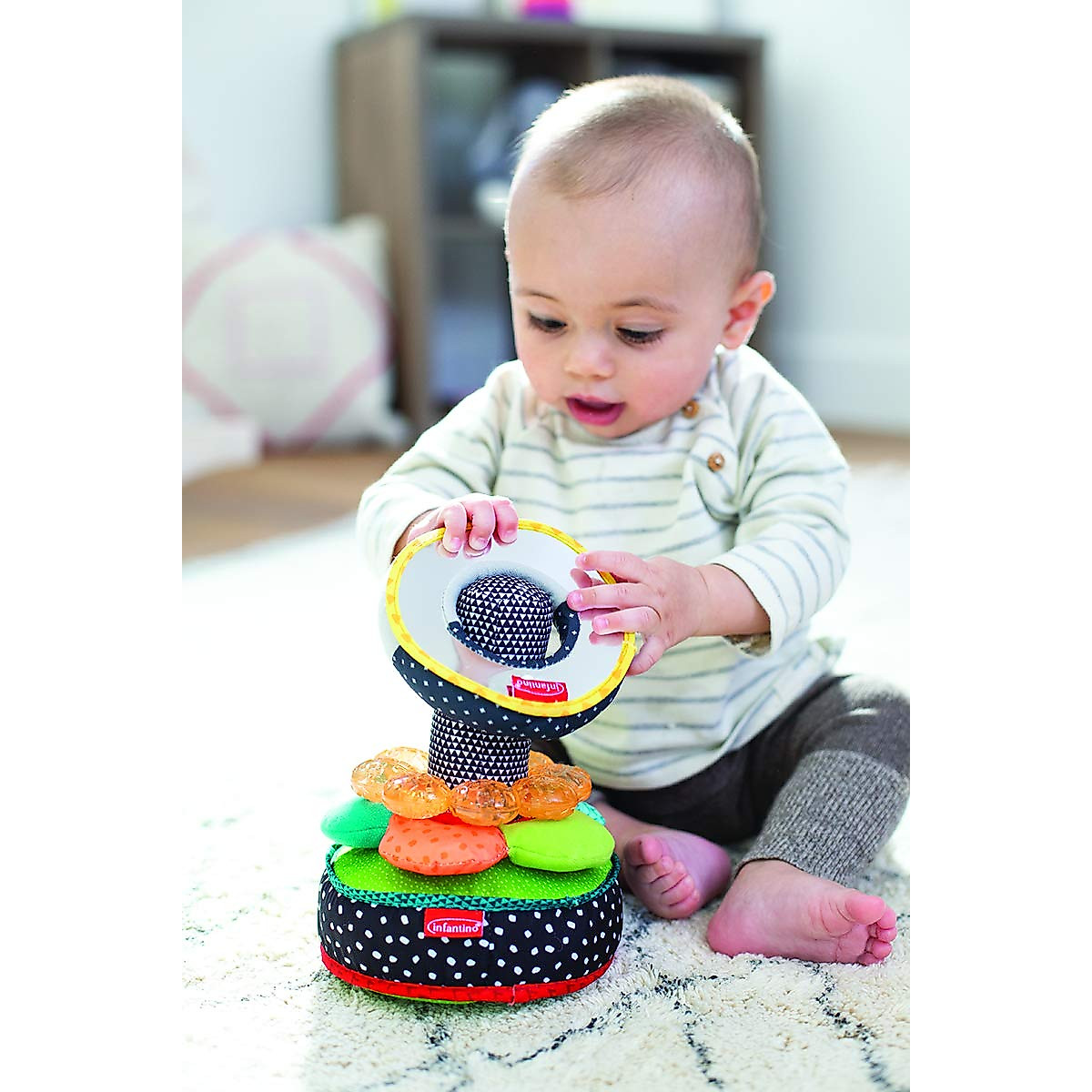 Infantino Sensory Engaging Textures & Sounds Activity Stacker for Babies & Toddlers, 6 Pieces