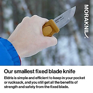 Morakniv Eldris Pocket-Size Fixed-Blade Knife With Stainless Steel Blade and Sheath, 2.2 Inch,Yellow