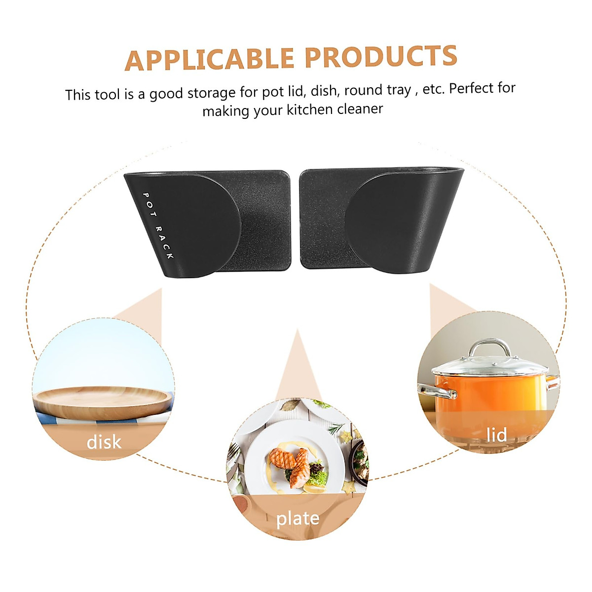 Cabilock 10PCS Pot Lid Holders Stand Wall Mounted Pot Lid Organizers Self Adhesive Adjustable Pan Lid Storage Rack Organizer Kitchen Gadget(Black)