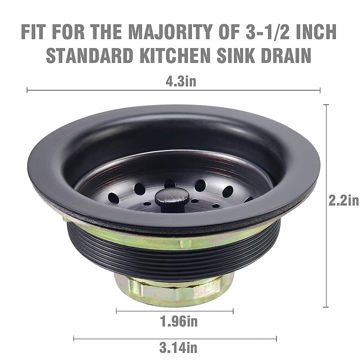 3-1/2 Inch Kitchen Sink Drain Assembly ORB Sink Drain Strainer with Stainless Steel Strainer Basket and Drain Stopper Replacement for Standard Kitchen Sink Drain, Oil Rubbed Bronze1