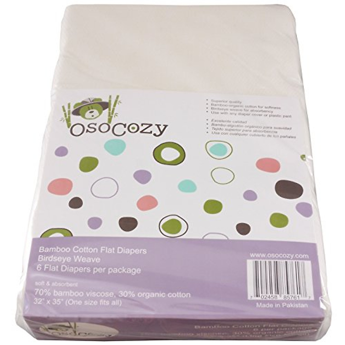 OsoCozy Bamboo/Organic Cotton Flat Cloth Diapers - Birdseye Weave - 32 x 35 Inch One-Layered Nappies, Super Soft 70% Bamboo, 30% Organic Cotton, Unbleached Natural Color. 6 Count