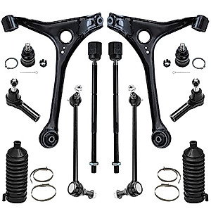 Detroit Axle - Front 12pc Suspension Kit for 98-07 Ford Taurus 98-05 Mercury Sable 2 Lower Control Arms 2 Ball Joints 2 Sway Bars 4 Tie Rods 2 Boots 1998 1999 2000 2001 2002 2003 2004 2005 Replacement