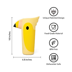Polly Toucan Pitcher 25 Oz Yellow by OTOTO - BPA free Water Pitcher - 2 Litre (25 Oz) Pitchers for Iced Tea