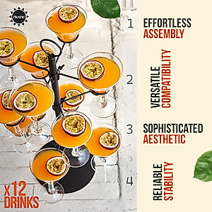 Cocktail Tree Stand, Metal Drink Tower, 3 Tier - 12 Holders For Champagne, Martini, Margarita Cups (Black)