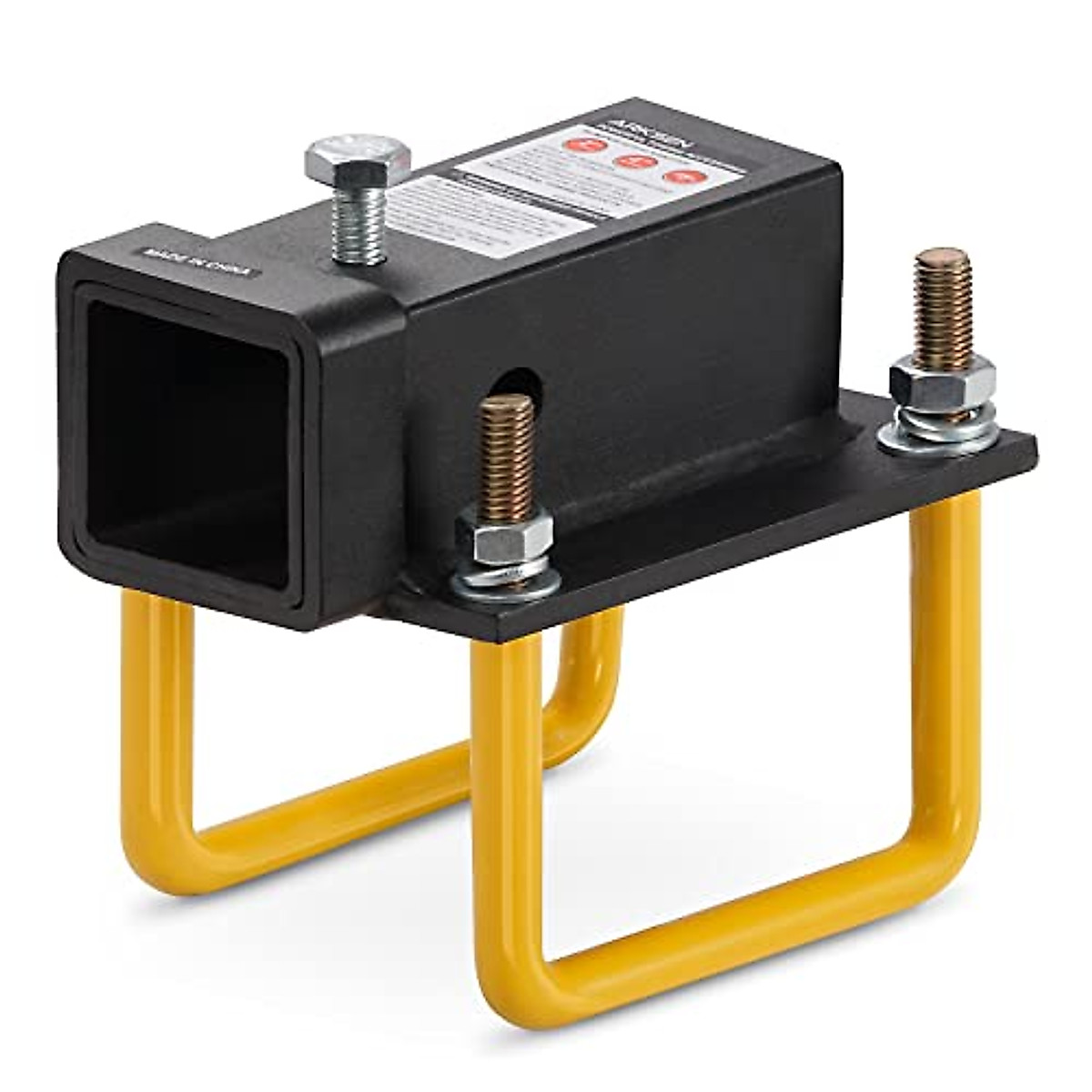 ARKSEN Heavy Duty Steel U-Bolt 2" Hitch Receiver Adapter for 4" Square Bumpers or 2" Tube Bicycle Racks, Cargo Carrier Designed for RV Recreational Vehicle