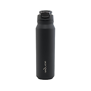 REDUCE 32 oz Hydrate Pro Stainless Steel Insulated Water Bottle - Flip Top Leak-Proof Lid, Dishwasher Safe, BPA-Free, Dual Wall Vacuum, Keeps Drinks Cold for 48 Hrs, Cup Holder Friendly - Black