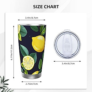 Lemon fruit Tumbler with Lid and Straw 20oz Stainless Steel Car Cup for Hot and Cold Drinks, Double Wall Insulated Travel Coffee Mug Reusable Drink Thermos Cup Birthday Gifts