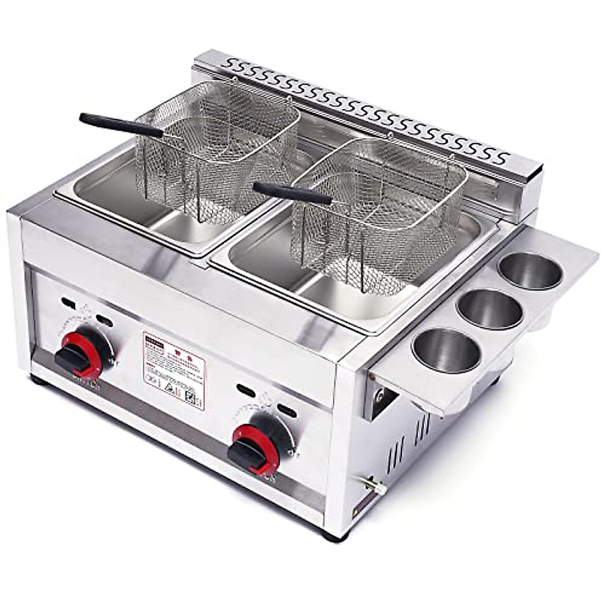 Gagalayong Commercial Countertop Gas Propane Deep Fryer，Dual Tanks Commercial LPG Gas Deep Fryer Stainless Steel with 2 Removable Baskets and Lids，Electric Countertop Fryer for Restaurant Kitchen（12L）