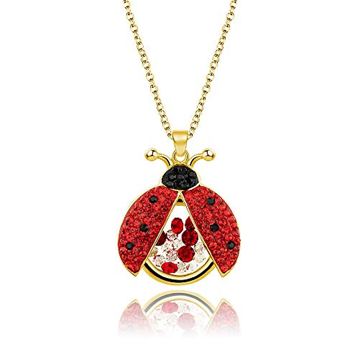 superchic Cute Cubic Zirconia Ladybug Beetle Pendant Necklace with floating Crystals for Women Girl Gift from mom and dad(Gold Plating)