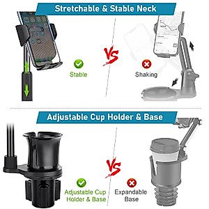 Uncaddn 2 in 1 Cup Phone Holder for Car, Stretchable Long Neck, Compatible with iPhone 14 Pro Max, Galaxy S10 Plus, and More