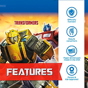 Transformers Birthday Party Supplies | Serves 16 Guests | Transformers Party Supplies | Transformer Dinner & Cake Plates, Napkins, Tablecover, Button | Officially Licensed
