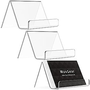 MaxGear Business Card Holder for Desk Acrylic Business Card Display Holders Clear Business Cards Holder Stand 3 Pack Desktop Plastic Name Card Organizer, Capacity: 50 Cards