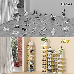 Stackable Shoe Rack 8 Tier Tall Shoe Rack for Entryway, Stylish Wooden Shoe Storage Stand, Space Saving Furniture Shoe Storage Organizer, Vertical Shoe Rack Narrow Shoe Shelf for Corner, Garage, Hallway, Closet, Bedroom