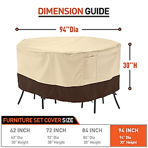 Arcedo Patio Furniture Set Cover, Waterproof Outdoor Round Table and Chairs Set Cover, Heavy Duty Garden Furniture Cover for Patio Dining Set, All Weather Protection, 94”Dia x 30”H, Beige & Brown