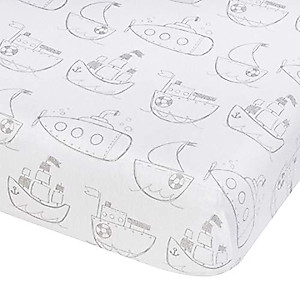 Andi Mae Crib Sheet - Grey Boats -100% Jersey Cotton - Fits Standard Crib or Toddler Mattresses