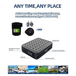 QIGO Air Mattress Queen Size with Chargeable Battery Built in Pump, Blow up Mattress for Camping, Home and Guests, Quick Self Inflating Air Bed, Colchon Inflable - Portable, Comfortable and Durable