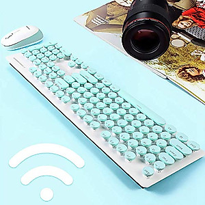 CORN Technology N520 Ergonomic Design, Retro Chiclet Round Keycaps, 2.4GHz Wireless Connectivity Silent Typing Keyboard and 1600DPI Mouse Combo for Office and Game (Blue)