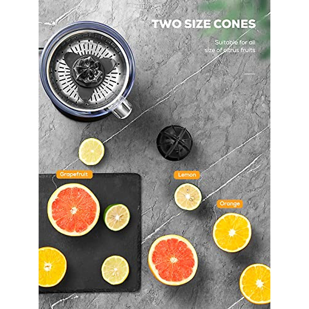 AIHEAL Electric Citrus Juicer Squeezer, Oranges Juicer with Rubber Handle and Two Size Cones, 160W Silent Motor Juice Squeezer for Orange, Lemon and Grapefruit