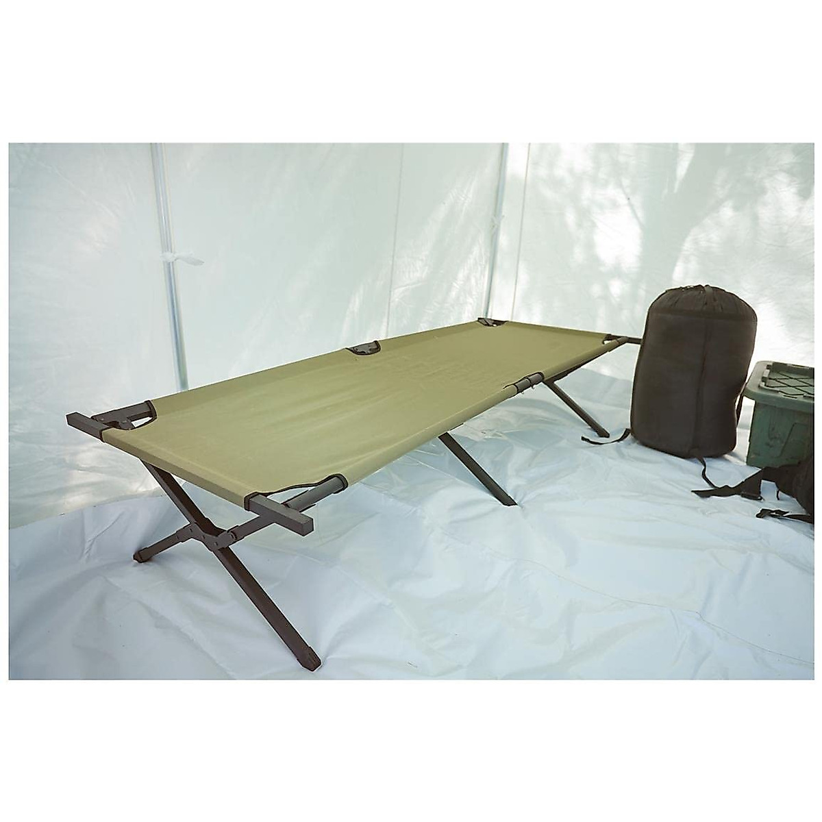 HQ ISSUE Camping Cot for Adults, Heavy-Duty Comfortable Military Army Style Portable Folding Sleeping Camp Tent Bed with Carry Bag, 225-lb Capacity