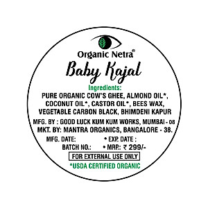Cubicle Organic Netra Baby Kajal - 100% Natural, Enriched With Certified Organic Ingredients, Chemical-Free Kajal, Water Resistant and Long Lasting - 8g