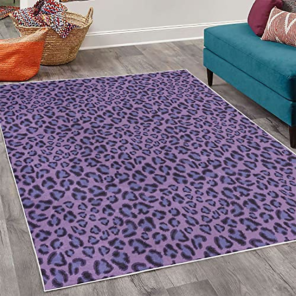 Lunarable Animal Print Decorative Rug, Leopard Skin Wildlife Safari Design Creative Contemporary Art, Quality Carpet for Bedroom Dorm and Living Room, 4' X 5' 5", Lavender