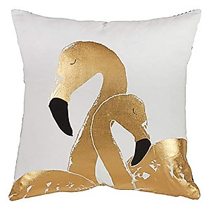 SARO LIFESTYLE Olivia Collection 100% Cotton Flamingo Love Design Pillow with Down Filling, 18", Multi