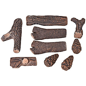 Goplus Ceramic Wood Gas Fireplace Log Set for Ventless, Propane, Gas, Gas Inserts, Vent-Free, Gel, Ethanol, Electric, Indoor, Outdoor Fireplaces and Fire Pits (9 PCS)