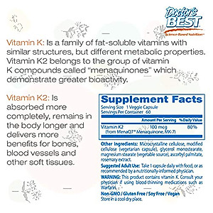 Doctor's Best Natural Vitamin K2 Mk-7 with MenaQ7, 60 Count