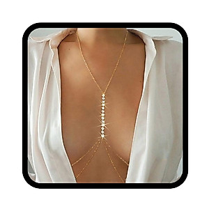 Gemily Boho Rhinestone Body Chains Layered Bra Chain Rave Chest Chain Nightclub Body Jewelry Accessores for Women and Girls (B-Silver)