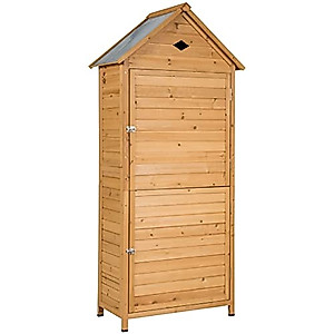 GRAFFY Garden Storage Shed, Outdoor Garden Tools Cabinet with 2 Lockable Doors, Wooden Storage Cabinet with Galvanized Sheet Roof for Garden, Yard, Patio