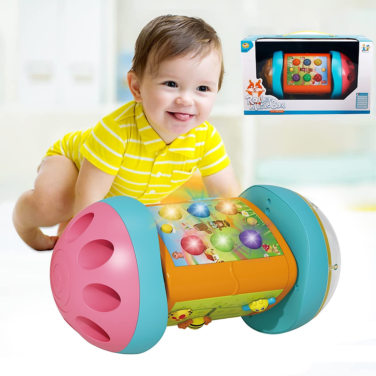 Charmspal Baby Activity Cube Musical Toy - Toddler Moving Toy Educational Play Center Roller Music Box Toy Preschool Learning Toy Birthday Gift for 6-84 Months Boys and Girls
