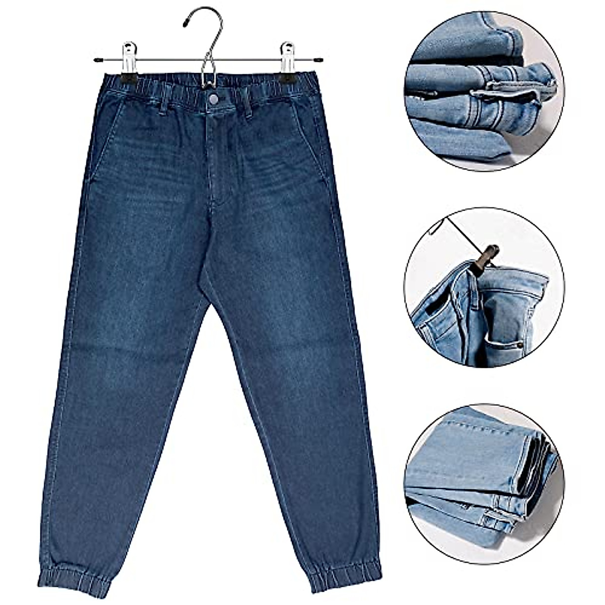 12 Pieces Pant Hangers with Clips Heavy Duty Clip Skirts Hangers Stackable Add on Metal Clothes Hangers with Adjustable Clips Black Rubber Grip Saving Space for Slack Trouser Jeans Towels