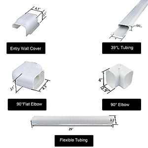 AC Parts 4'' 17 Ft Mini Split Line Set Cover, PVC Decorative Pipe Line Cover Kit for Ductless Mini Split Air Conditioner Accessories, Central AC and Heat Pump