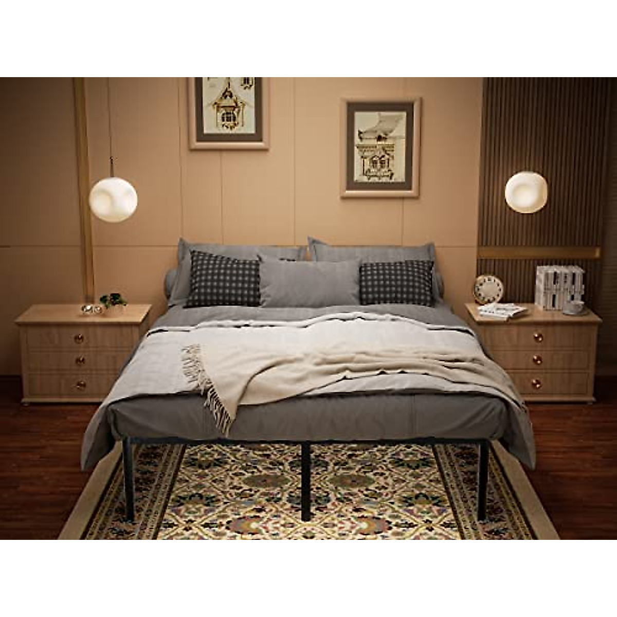 AROMUSTIME 16 Inch Reinfore Metal Platform Bed Frame with Round Legs / 3,800 lbs Heavy Duty Steel Slat Easy Assembly Mattress Foundation/Noise Free/Box Spring Replacement, King