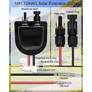 QNHEAY Waterproof Solar Connector Entry Gland Cable Junction Box Through RV Roof Solar Entry Housing with 10Ft 10AWG Solar Extension Cable, Connector on RV Boat Van Camper