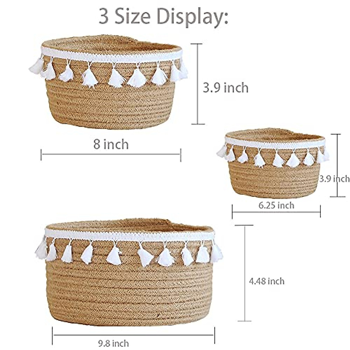Jute Storage Baskets Bins 3 Pack Storage Cube Organizer Cute Tassel Nursery Decor - Home Storage Container