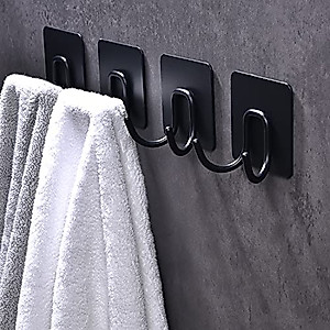 Renyqatt Black Towel Hook, Robe Hook, Stick On Towel Holder, Matt Black Stainless Steel, 2 PCS