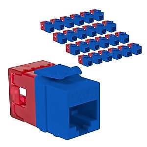 ICC CAT6 Keystone Jack with Slim Profile 180 Degree Punch Down, RJ45 UL Listed PoE++ TAA Compliant for Wall Plate or Patch Panel, Works with JackEasy Termination Tool, Blue 25 Pack
