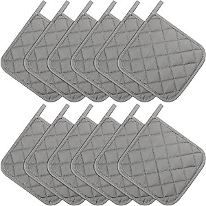 Zubebe 12 Pcs Oven Potholders Kit Square Pot Holders for Women Christmas Valentine's Day Gifts Heat Resistant Cotton Pads with Hanging Loops Machine Washable Kitchen Gift Craft Project (Grey)