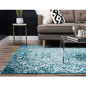 Unique Loom Sofia Collection Area Rug - Grace (8' x 10', Turquoise/ Ivory)