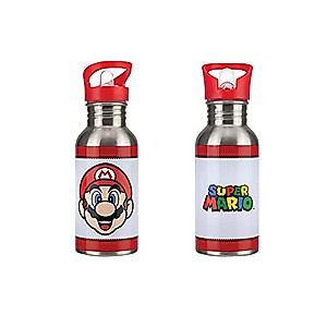 Paladone Super Mario Metal Straw Water Bottle, One Size, Multicolor
