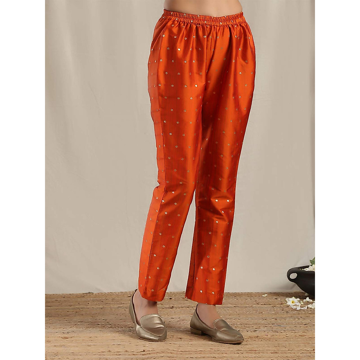 Indian Kurti for Womens With Pant | Art Silk Woven Kurta Kurtis Dress For Women Tops Tunic Orange