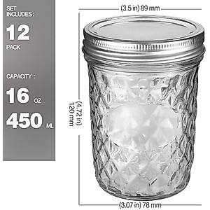 VERONES Wide Mouth Mason Jars 16oz, 12 Pack 16 oz Wide Mouth Mason Jars with Lids and Bands, Ideal for Jam, Honey, Wedding Favors, Shower Favors