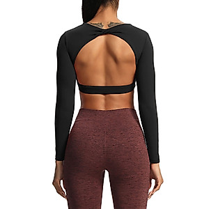 Aoxjox Long Sleeve Crop Tops for Women Define Sculpt Workout Cropped T Shirt Top (Black, Large)