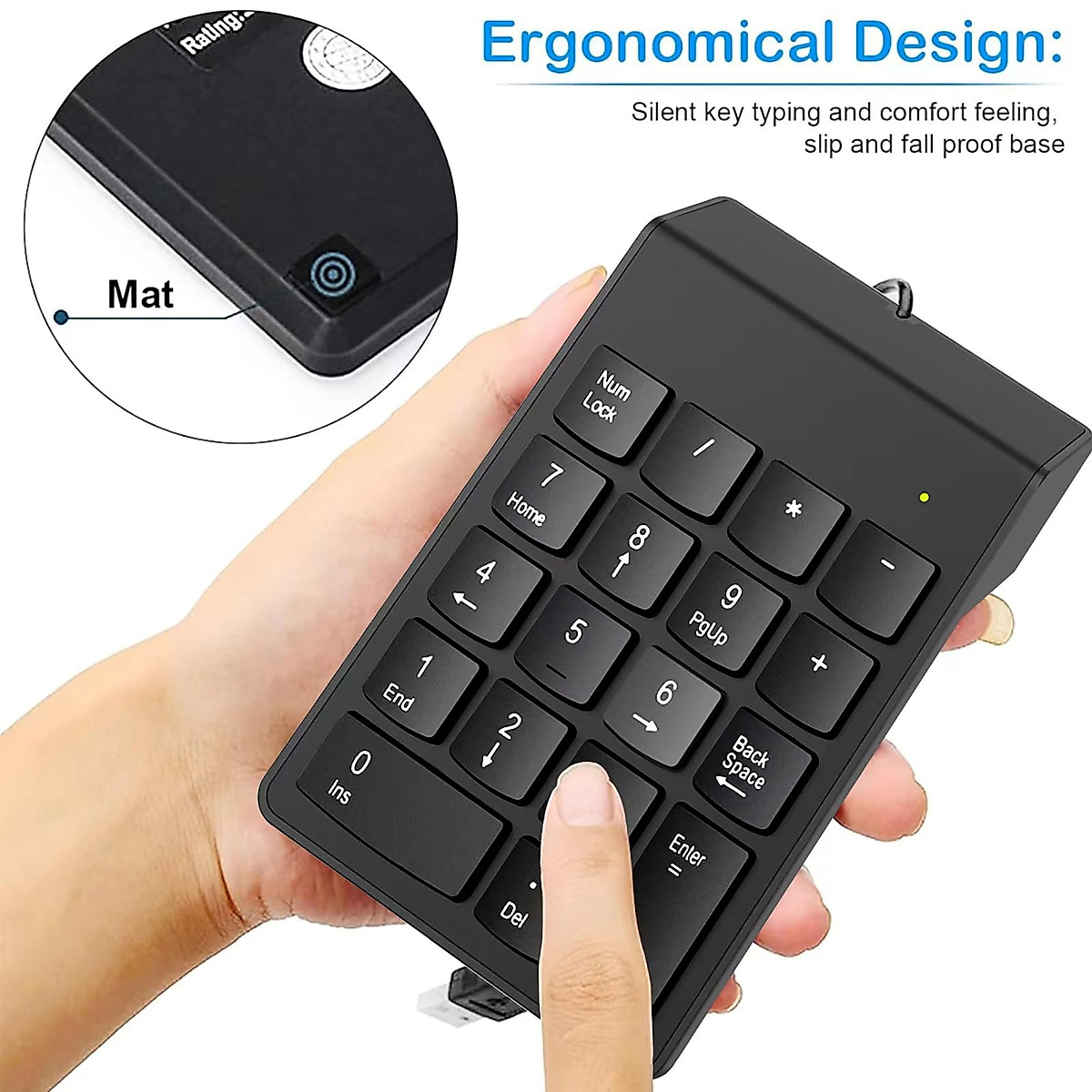 USB Numeric Keypad Numpad Portable Slim Mini 10 Key Number Pad Keyboard for Laptop Desktop Computer PC, Compatible with ChromeBook Surface Notebook, Tax Accountant Calculate Office Travel & Home