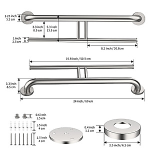 Brushed Nickel Double Toilet Paper Holder w/Safety Bar 24 inch, Zepolu 2-in-1 Assist Bar Balanced Support Handle, Stainless Steel Wall Mounted Bathroom Toilet Grab Bar for Senior Elderly Handicap