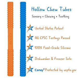 Hollow Chew Tubes Sensory Chew Toys for Autistic Children(2 Pack), Alt. to Chew Necklaces for Sensory Kids, Teething, Oral Motor Stimulation, ADHD, SPD - Teether Toys