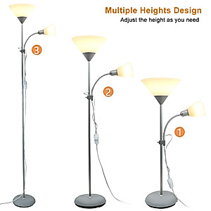 DINGLILIGHTING LED Floor Lamp DLLT Mother-Daughter Floor Lamps with Reading Lights, Modern Standing Pole Light, Torchiere Free Standing Lamp for Living Room, Bedroom, Office (Silver)